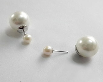 Double pearl earring | Etsy