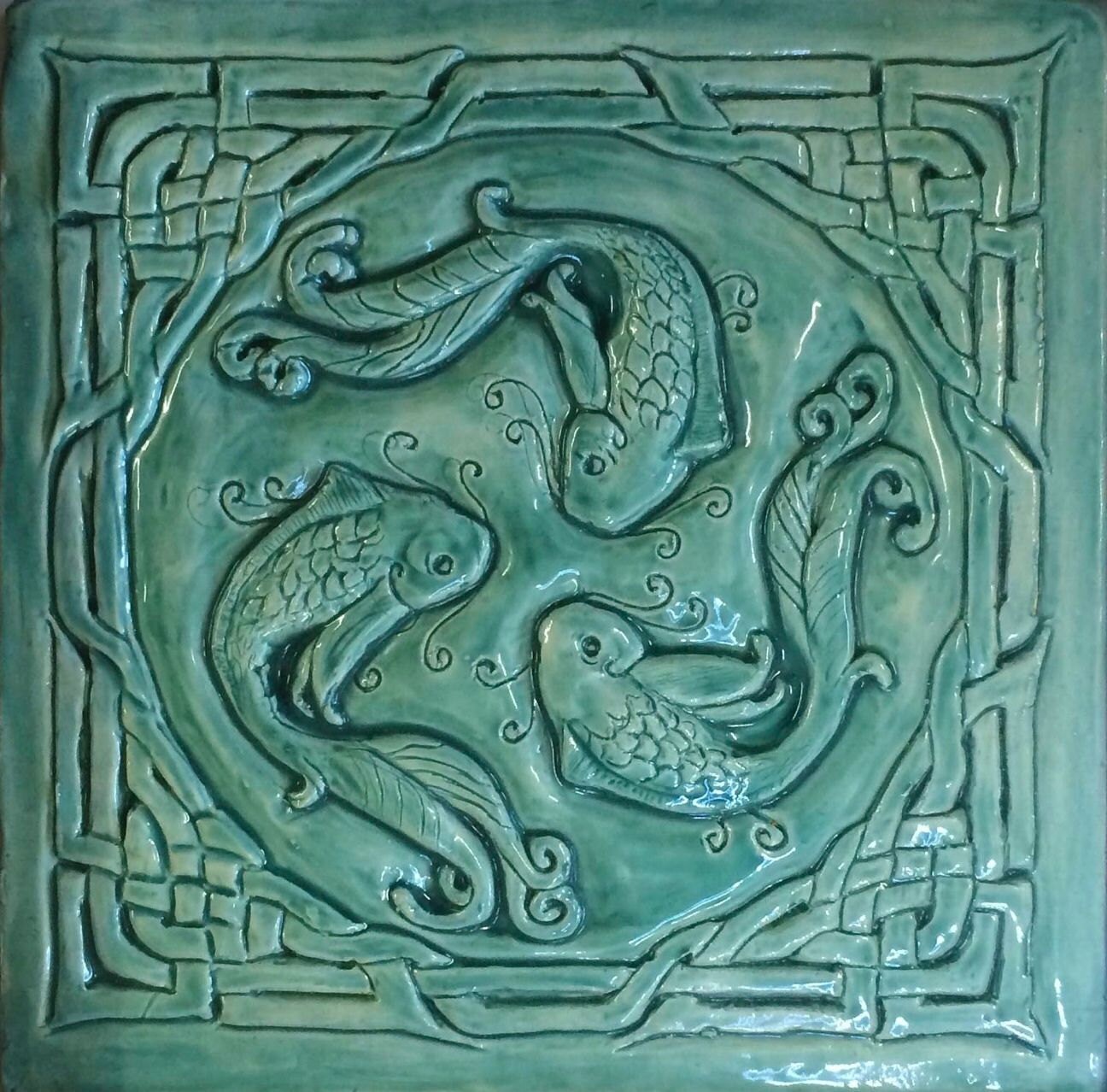 Celtic 'fish of Knowledge' Ceramic bas relief Tile in