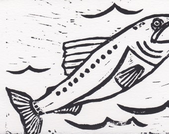Fish linocut | Etsy