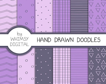 Geometric Doodles Digital Paper Pack. Hand Drawn Scrapbook