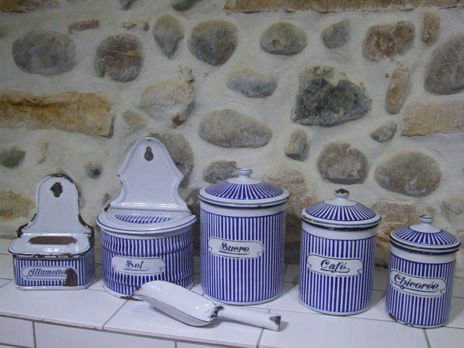 French Enameled Kitchen Canister Set // by VintageRetroOddities