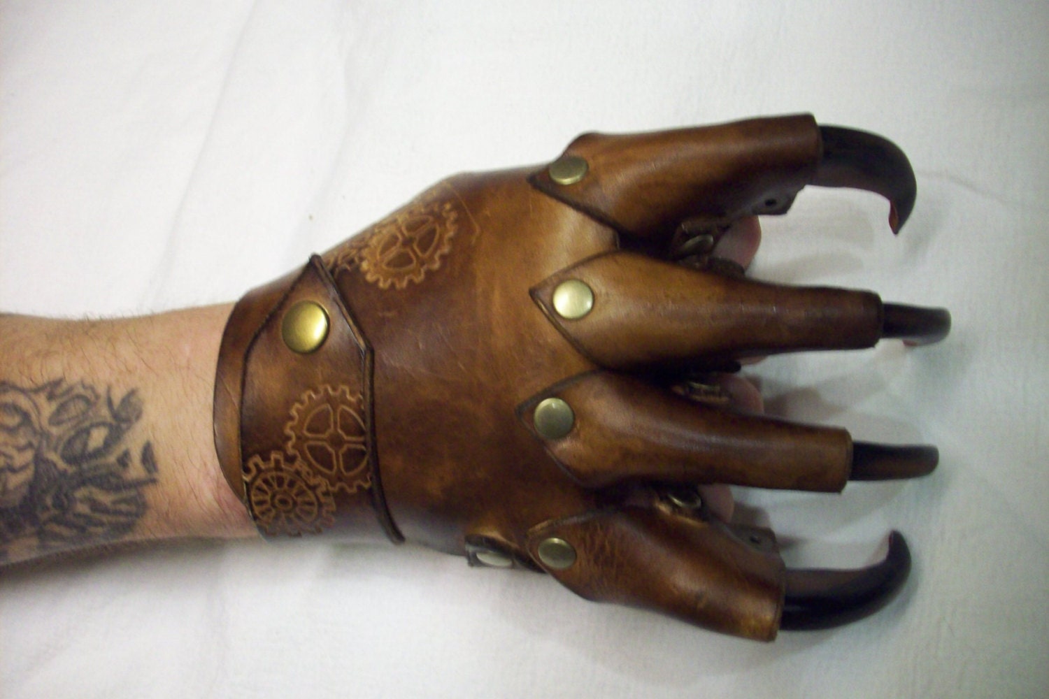 leather steampunk gauntlet claw gauntlet by DrAngusFearsLab