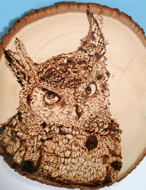 Handmade Rustic Large Owl Pyrography Art