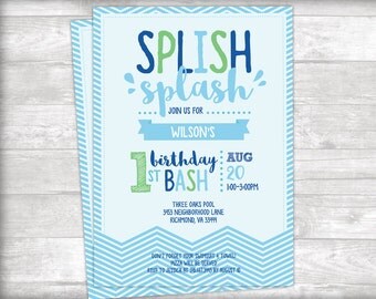 Splish Splash Birthday Bash Invitation Package. Personalized