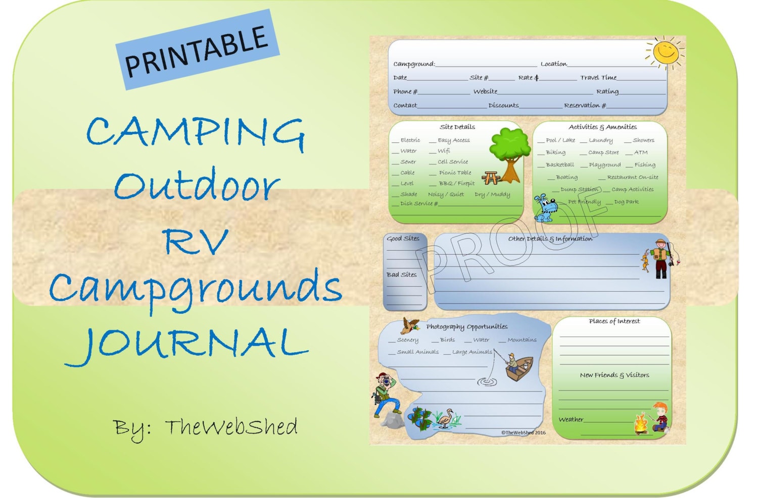 Campground Review / Camping Journal Worksheet Printable. For