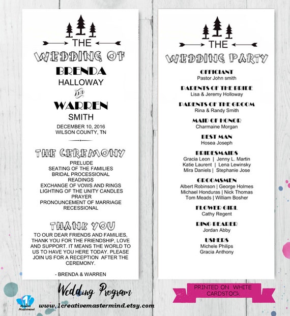 DIY Rustic Wedding Program Template Printable Editable PDF