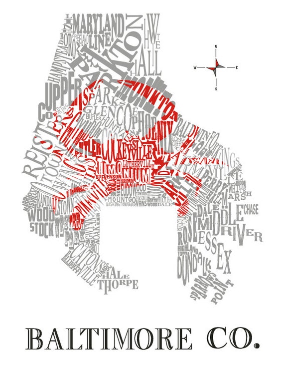 Baltimore County Neighborhood Map with crab 11 x 14in Print