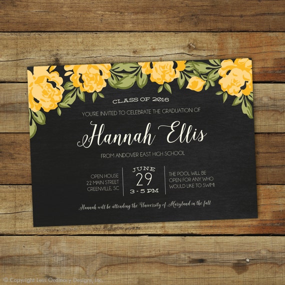 Yellow rose graduation party invitation graduation party