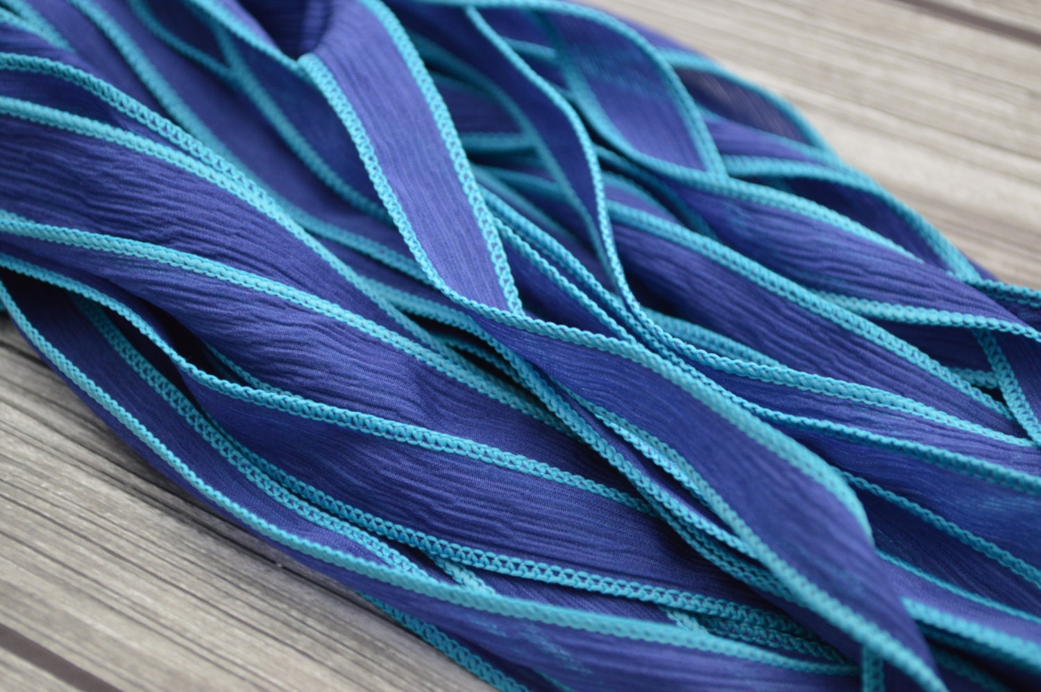 INDIGO WAVES Silk Ribbons Qty 5 Crinkle Silk Ribbon Hand