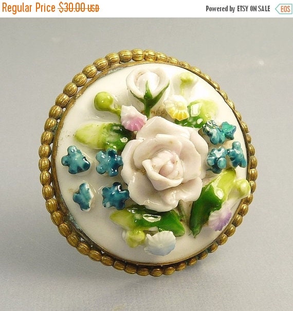 Vintage Victorian Porcelain Flower Brooch