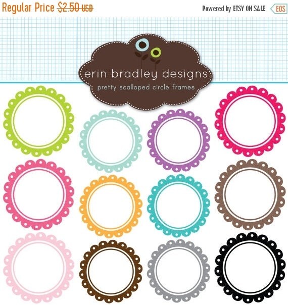 SALE Scalloped Circle Frames Clipart Instant by ErinBradleyDesigns