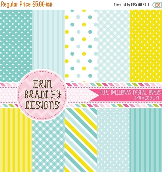 60% OFF SALE Blue Digital Paper Pack Polka by ErinBradleyDesigns