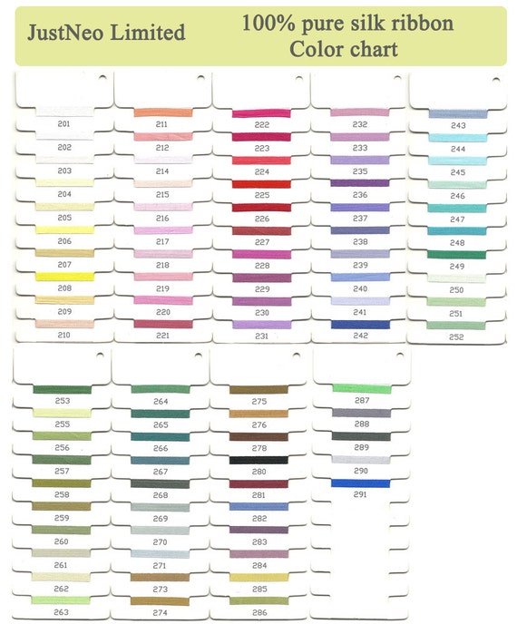 100% Pure Silk Ribbon Color Chart CardDouble Face Thin