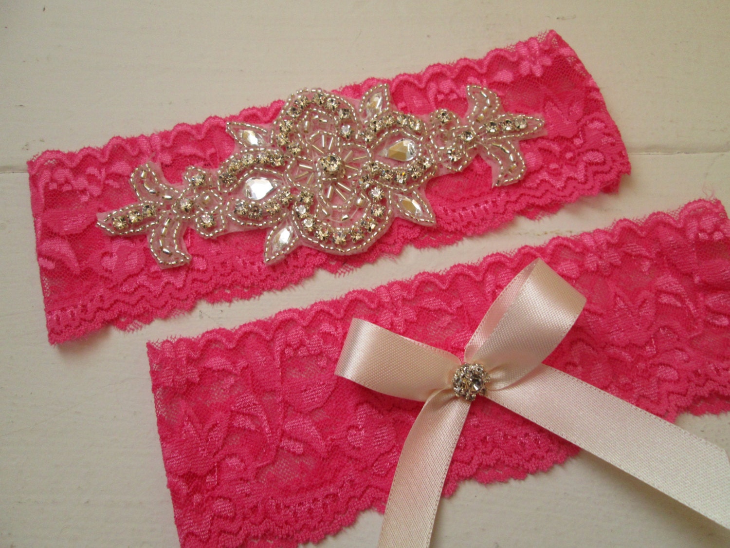 Hot Pink Wedding Garter Set Pink PROM 2016 by GibsonGirlGarters