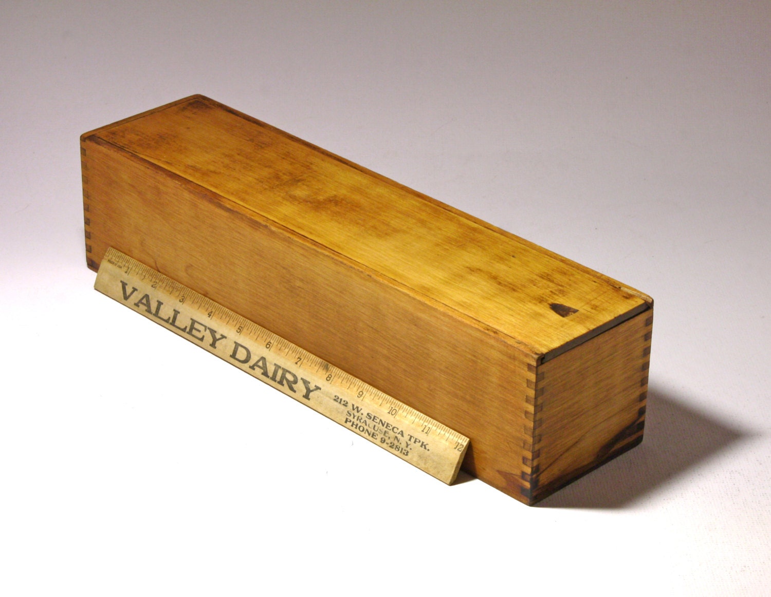 Vintage Long Wooden Box with Sliding Lid – circa 1940’s – Haute Juice