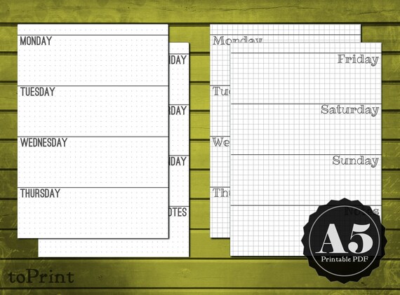 Weekly Grid Planner Inserts A5 Printable Planner by toPrint