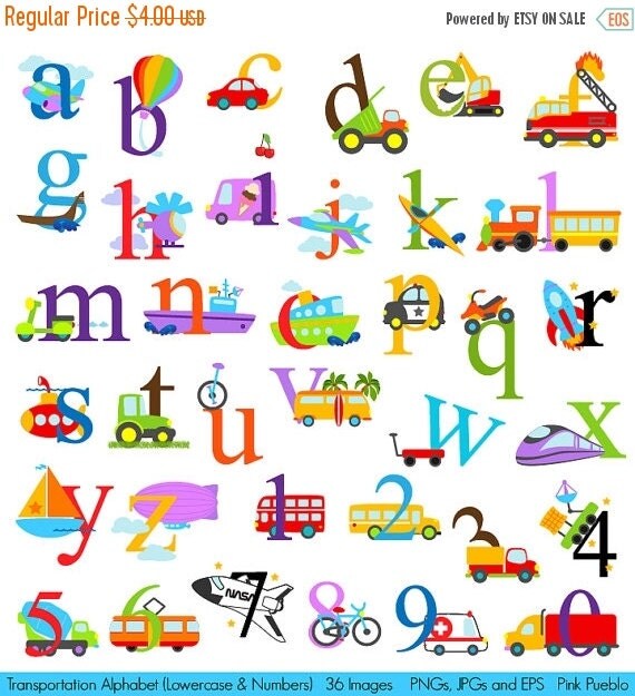 50% OFF SALE Transportation Alphabet Clipart by PinkPueblo on Etsy