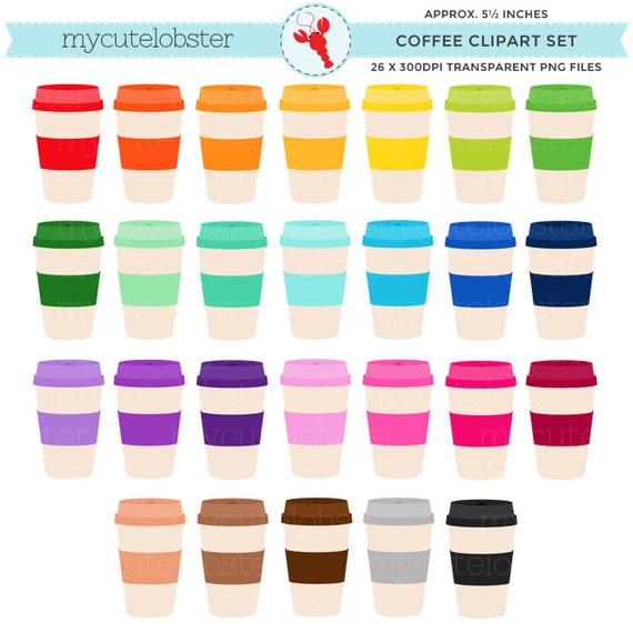 Rainbow Coffee Clipart Set coffee to go by mycutelobsterdesigns