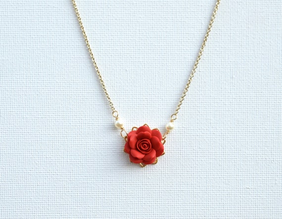 Bradley Delicate Simple Drop Necklace in Succulent Red Rose
