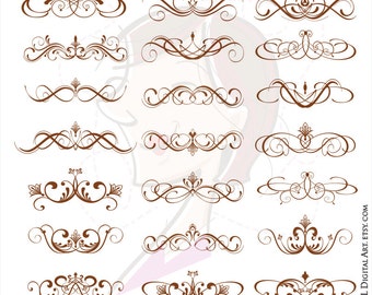 Items similar to Digital Flourish Frame Clipart Vintage Clip Art ...