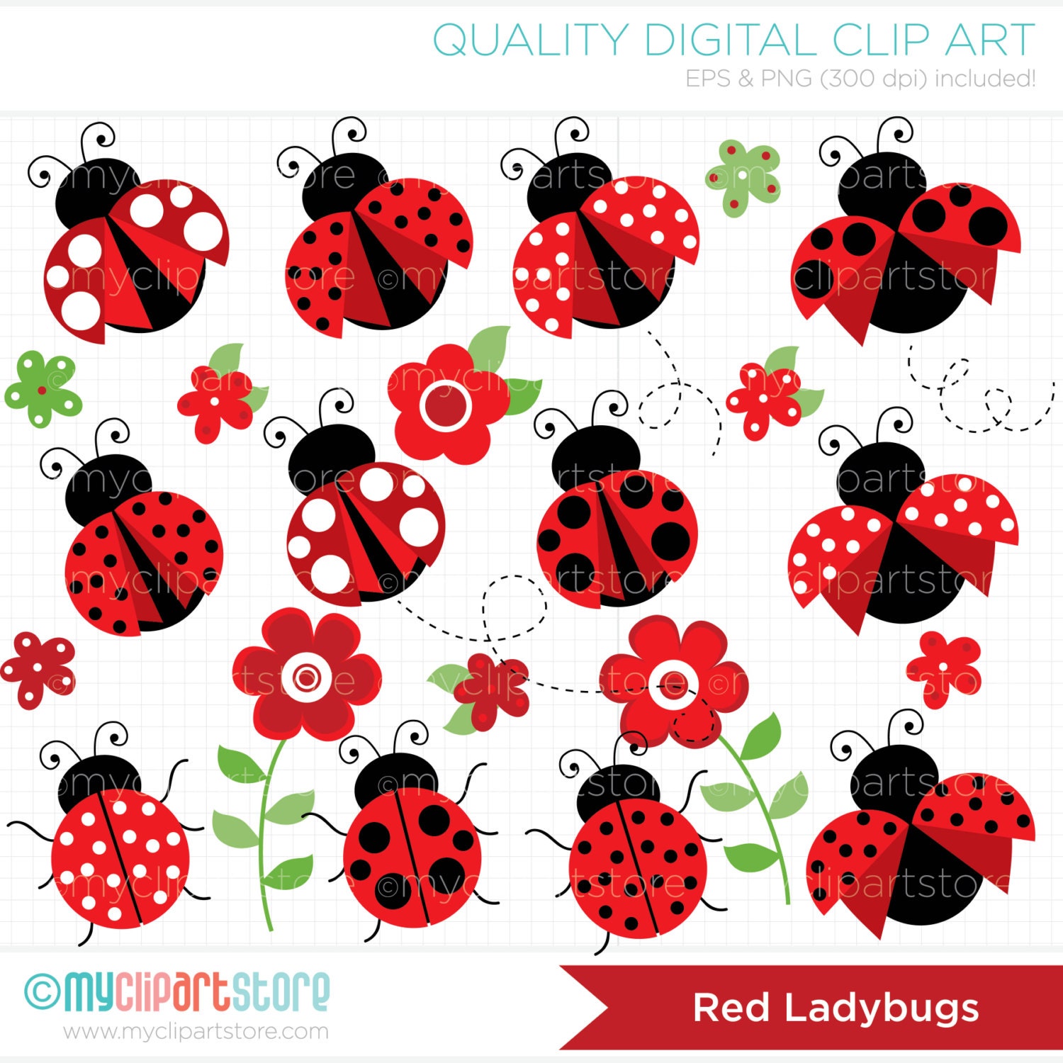 Clipart Pretty Red Ladybugs Digital Clip Art Instant