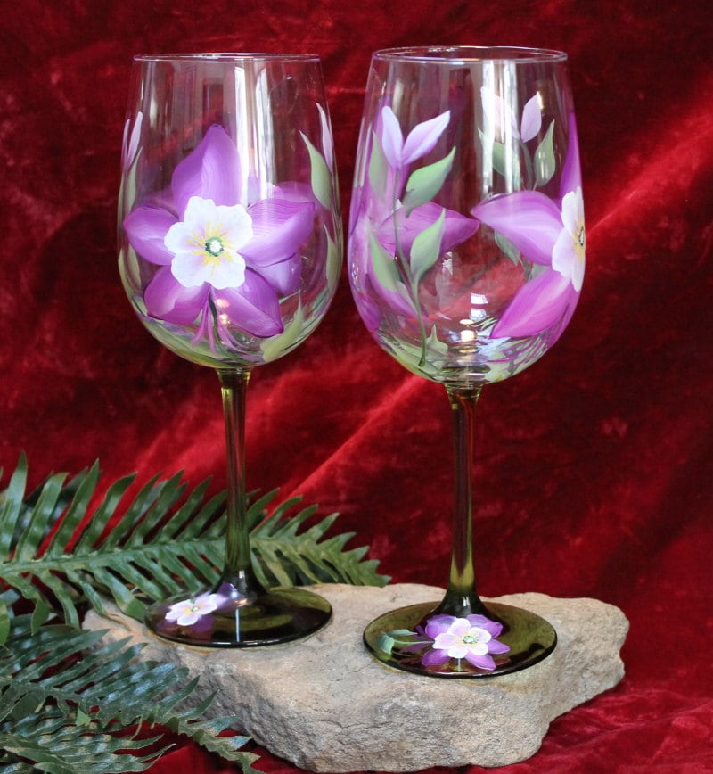 Hand Painted Wine Glasses Set of 2 Colorado Columbine