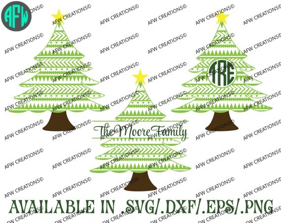 Digital Cut File Aztec Christmas Tree Monogram by AFWifeCreations