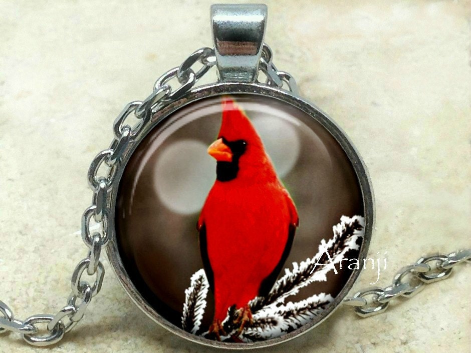 Red cardinal art pendant red cardinal necklace red cardinal