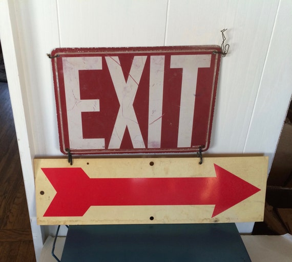 Vintage Exit Sign & Arrow Rustic Metal Signs by TizaVintage