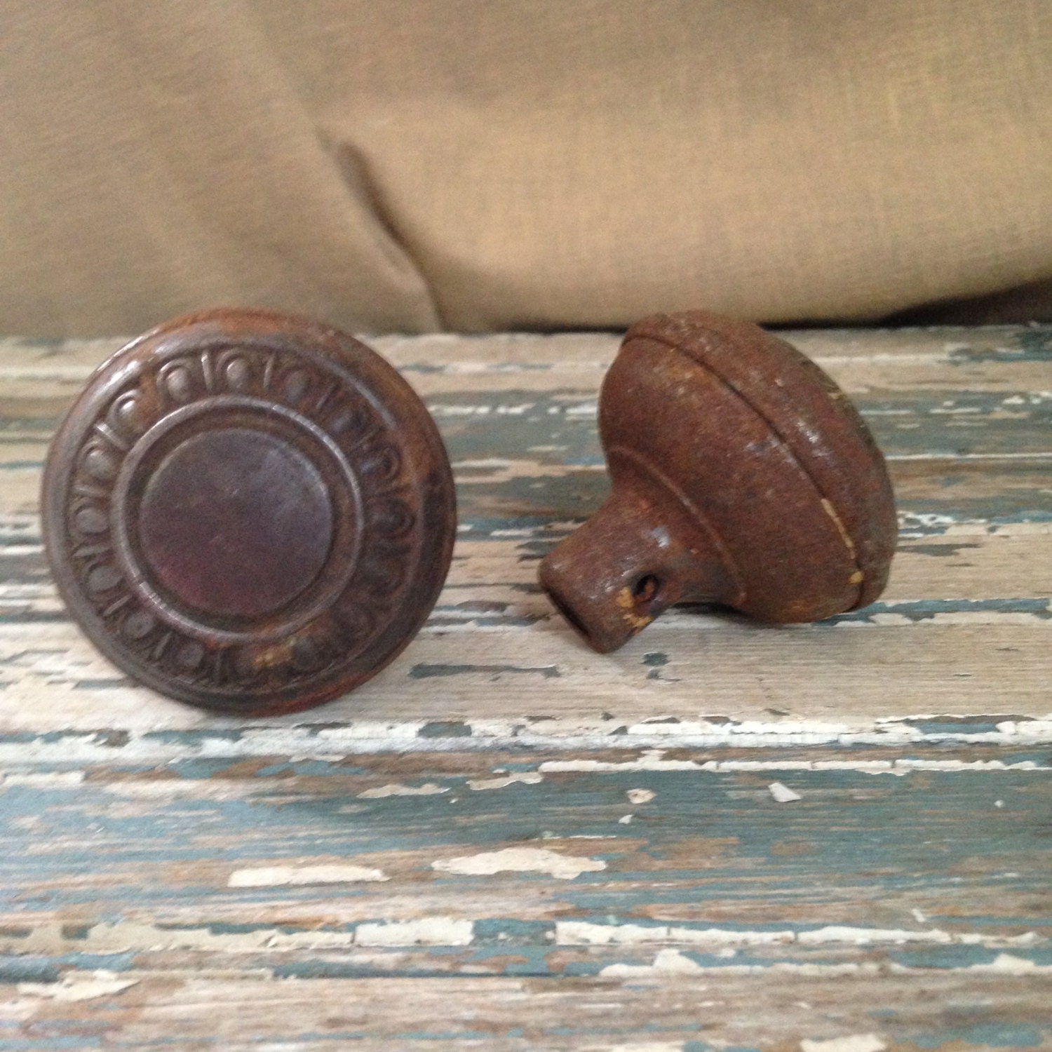 One Set of Decorative Door Knobs Rusty with Patina from ...