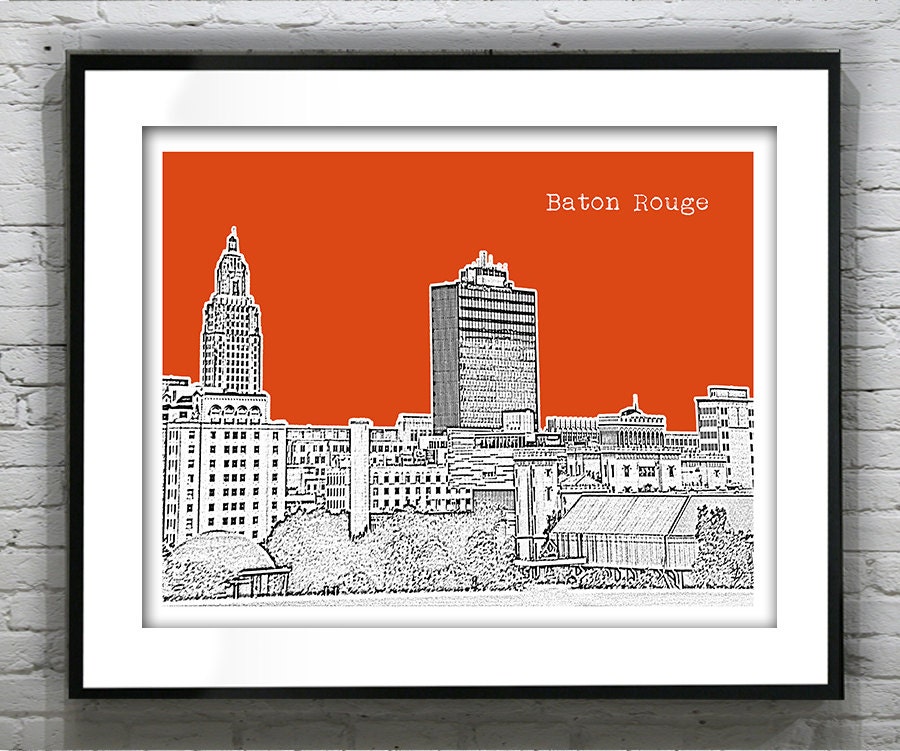 Baton Rouge Skyline Poster Art Print Louisiana State Capitol