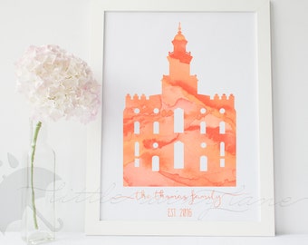LDS Temple Print St. George Utah Temple Watercolor temple