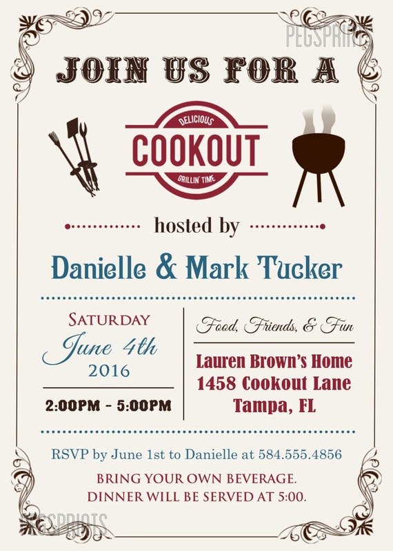 Cookout Invitation Summer Cookout Invitation by PegsPrints