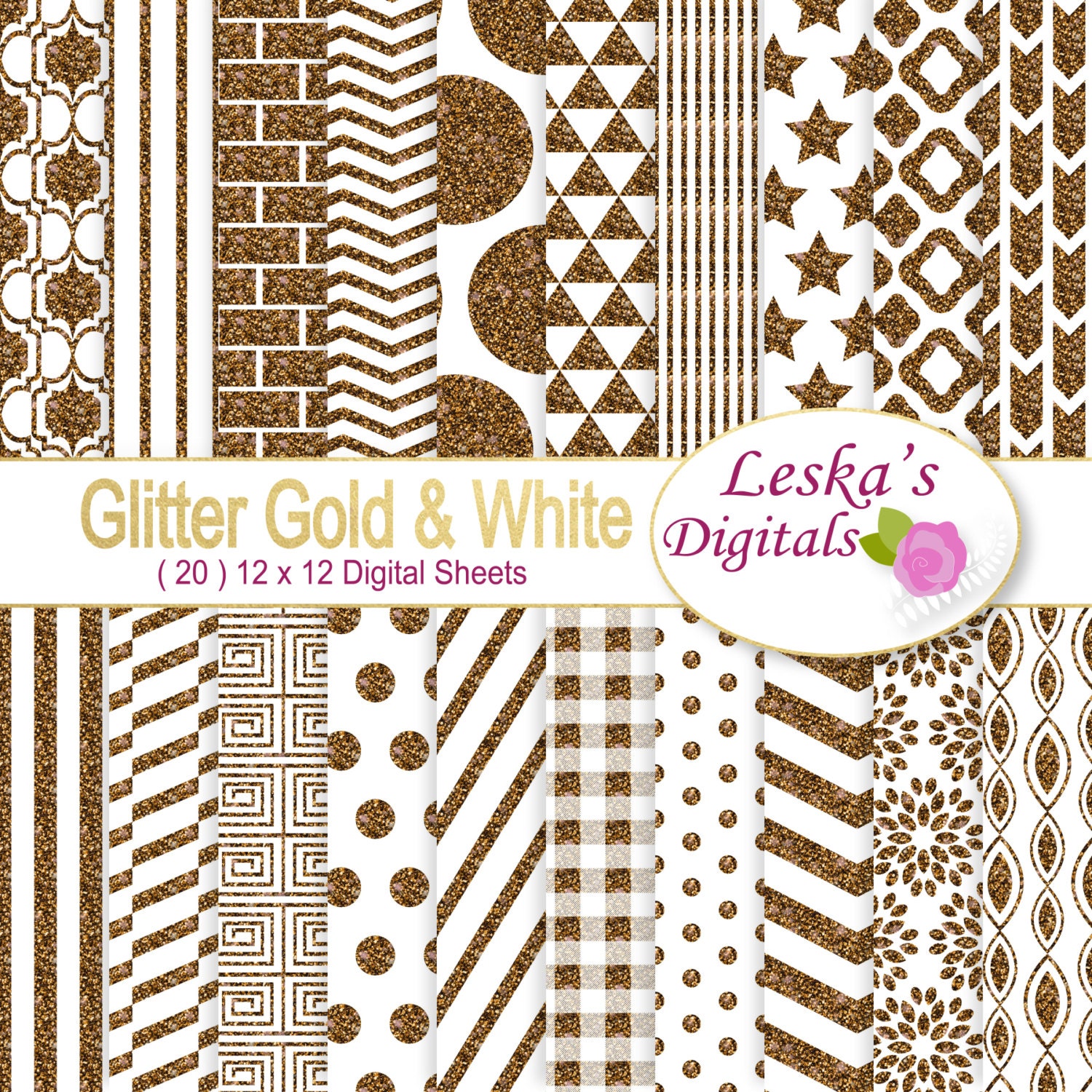 Glitter gold scrapbook paper Gold glitter digital paper