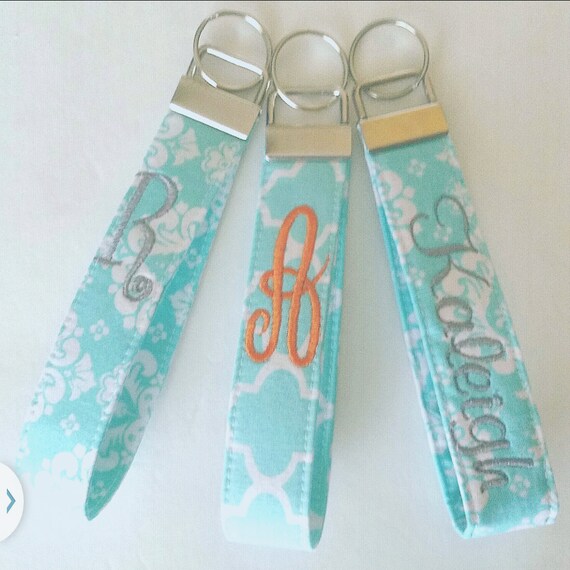 Personalized key fob in aqua by DoodleBugzDesignzNC on Etsy