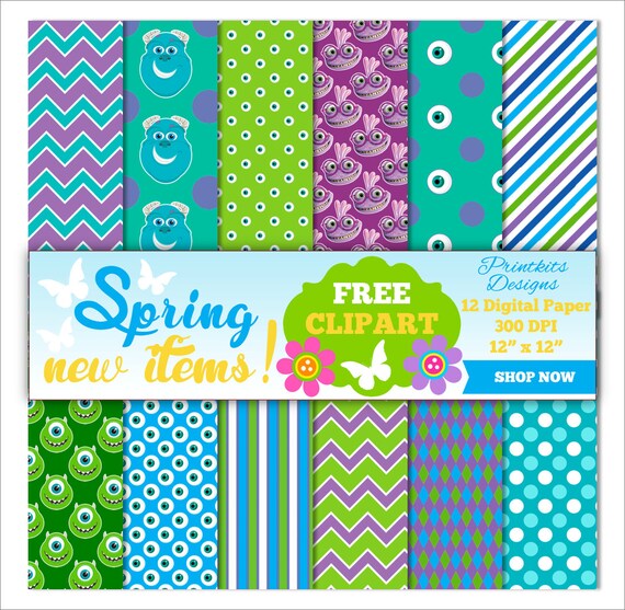 Monsters Digital Paper Pack Digital Scrapbook by PrintkitsDesigns