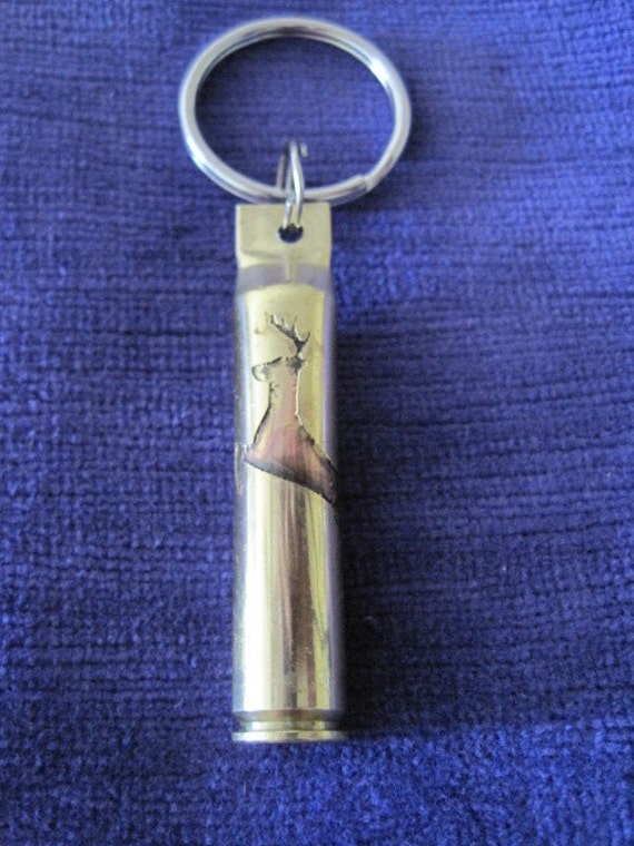 Deer etched Winchester 270 rifle shell keychain for your