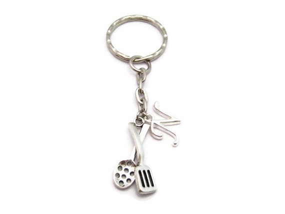 Spatula Keychain Cook Keychain Initial Spoon Keychain Foodie