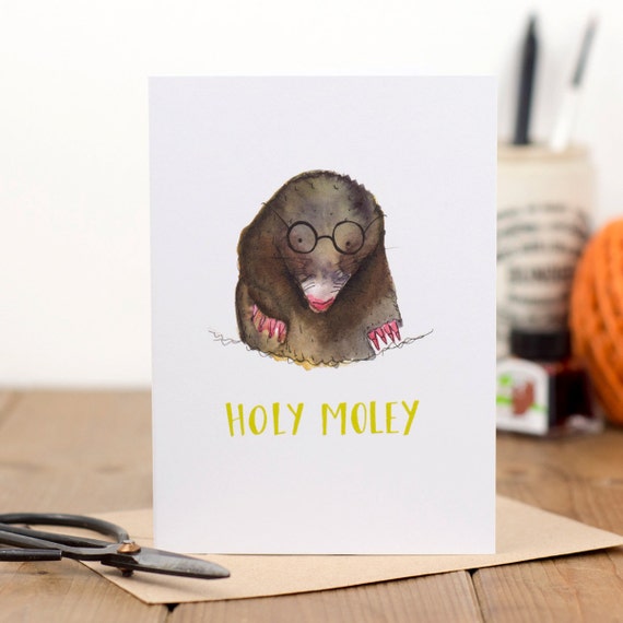 Holy Moley mole card animal illustration a6 card by Plewsy on Etsy