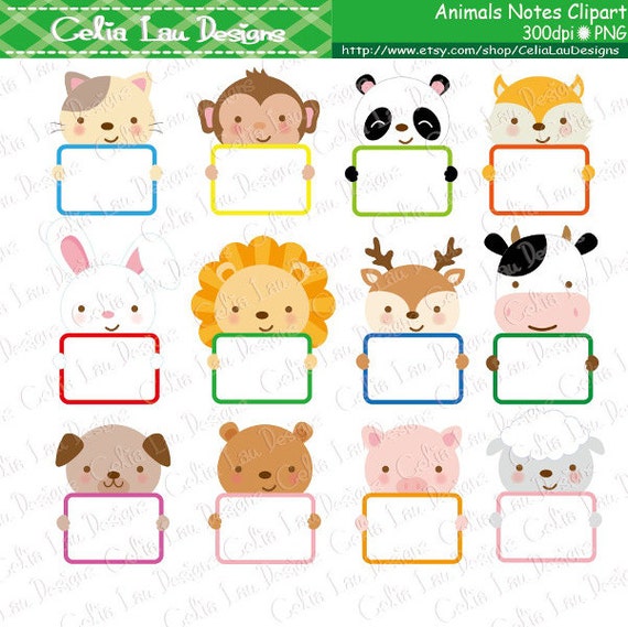 Animals Notes Clip Art Cute Animals holding message cards