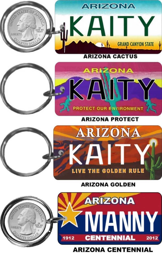 Personalized Arizona replica license plate keychain