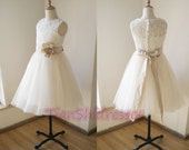 White/Ivory Lace Flower Girl Dress, Removable belt custom color Flower ...