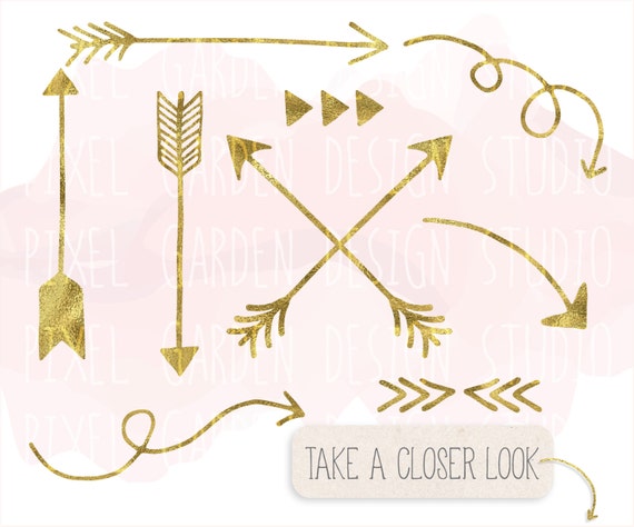 Gold Arrows Clip Art. Hand Drawn Gold Foil by PixelGardenDesign