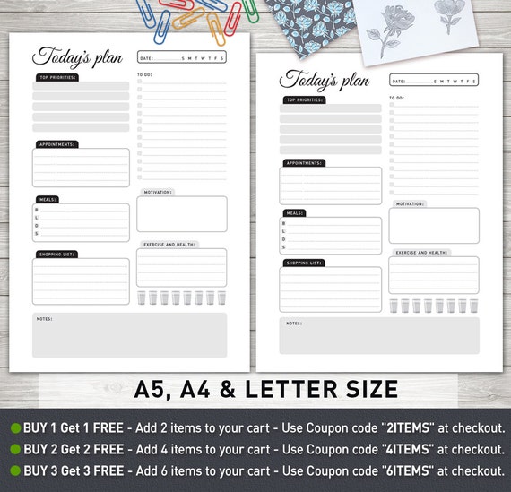 Daily Planner Printable Today's Plan Daily To Do by KlampDesign