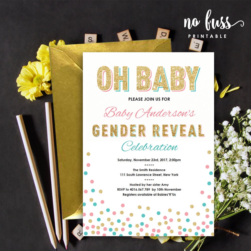 Oh Baby Gender Reveal Invitation Boy or girl He or She