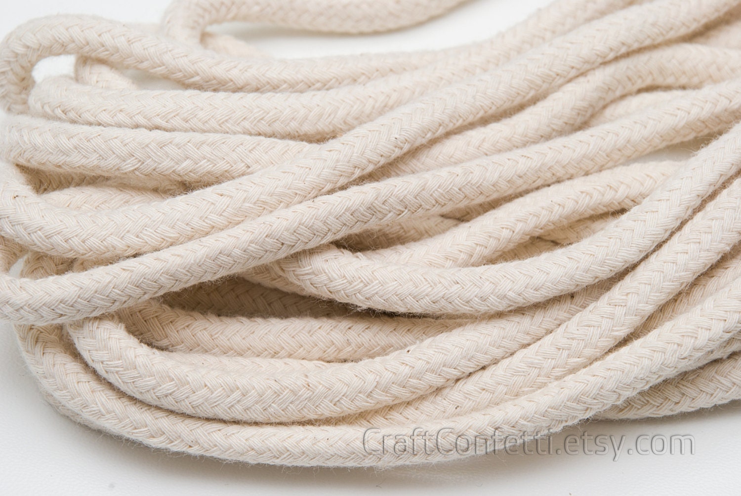 White cotton rope 7 mm Natural color cotton cord by CraftConfetti