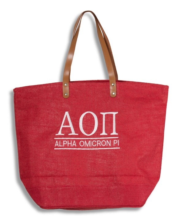 AOPI Alpha Omicron Pi Sorority Jute Line Tote