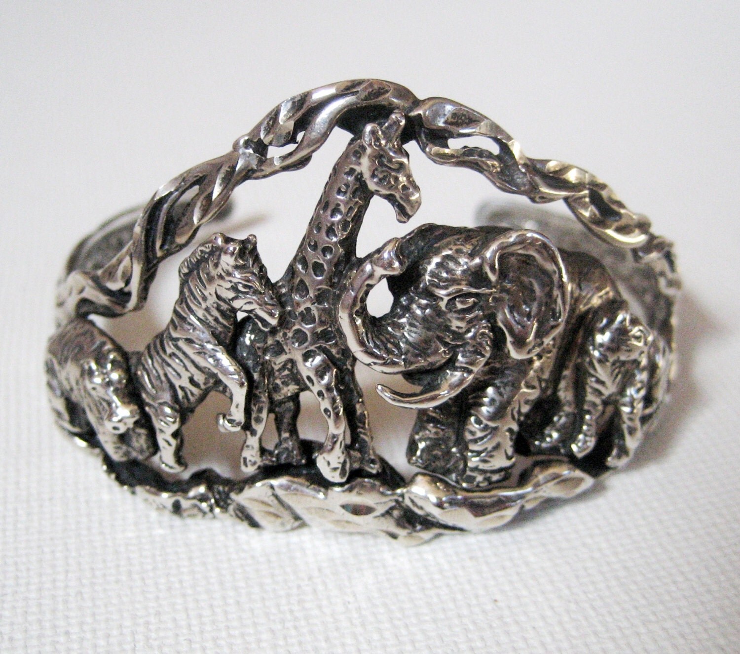 Vintage sterling silver cuff bracelet. Noah’s Ark. African animals ...