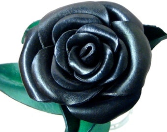 Black leather rose | Etsy