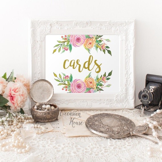 Printable Gold Floral Cards sign Wedding Cards signs 5x7